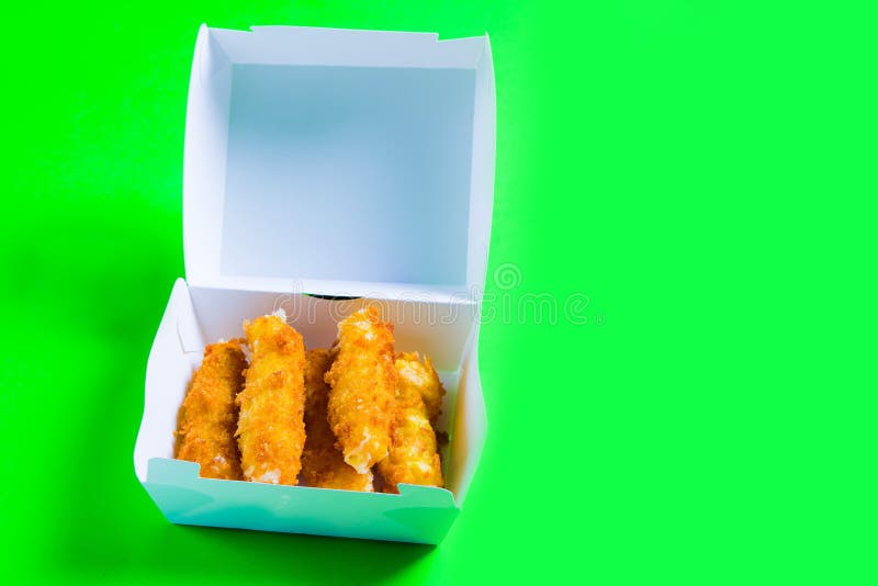 Crusty Cheese Sticks Fried in Hot Box Lie in a Box Stock Photo - Image ...