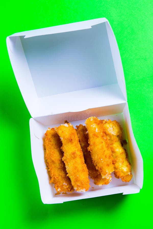 Crusty Cheese Sticks Fried in Hot Box Lie in a Box Stock Photo - Image ...