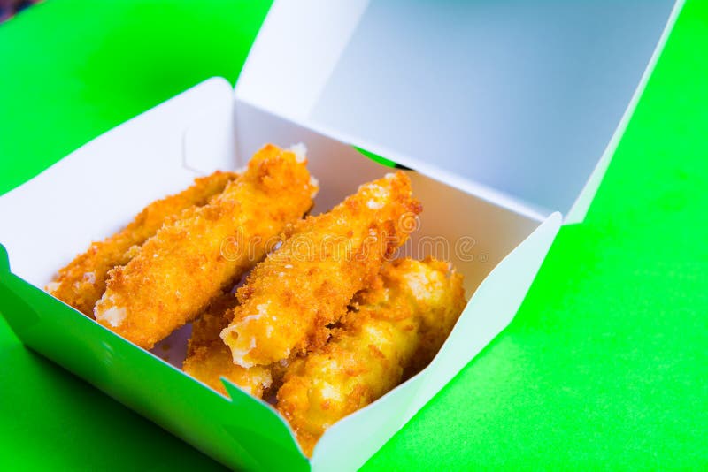 Crusty Cheese Sticks Fried in Hot Box Lie in a Box Stock Photo - Image ...