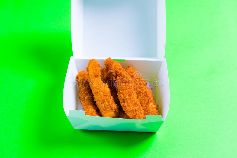 Crusty Cheese Sticks Fried in Hot Box Lie in a Box Stock Image - Image ...