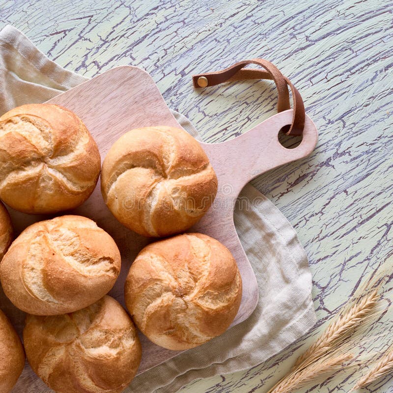 Kaiser Roll Bread Vienna Rolls On A Table Stock Image - Image of loaf ...