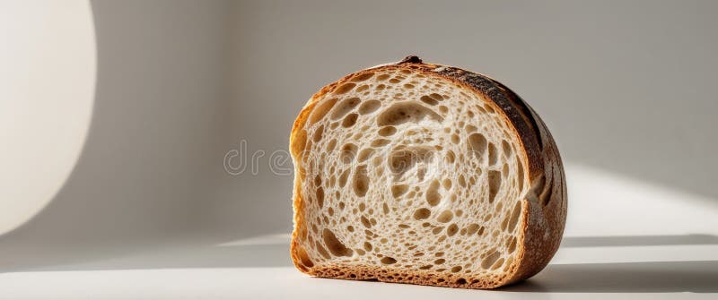 Crusty Slice of Artisanal Bread with Rustic Texture on a White Surface ...