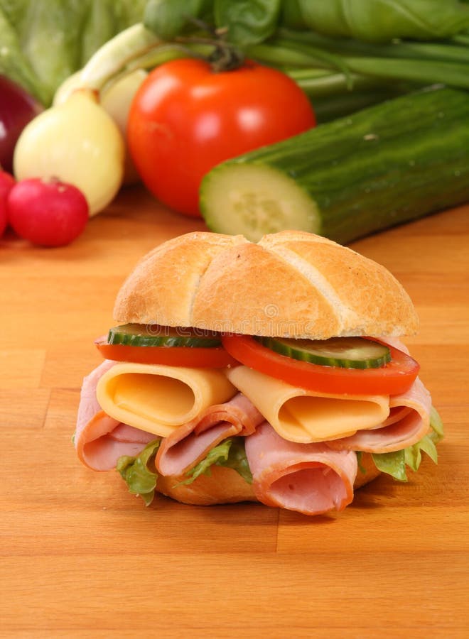 Crusty White Roll Filled with Ham and Salad Stock Photo - Image of ...