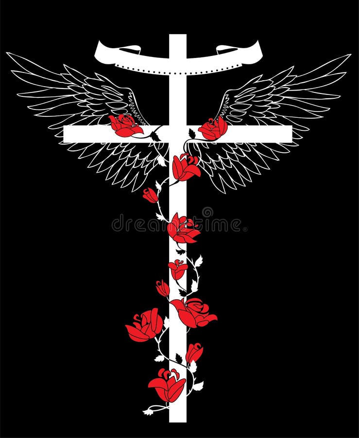 A cruz com asas ilustração do vetor. Ilustração de flores - 37556980