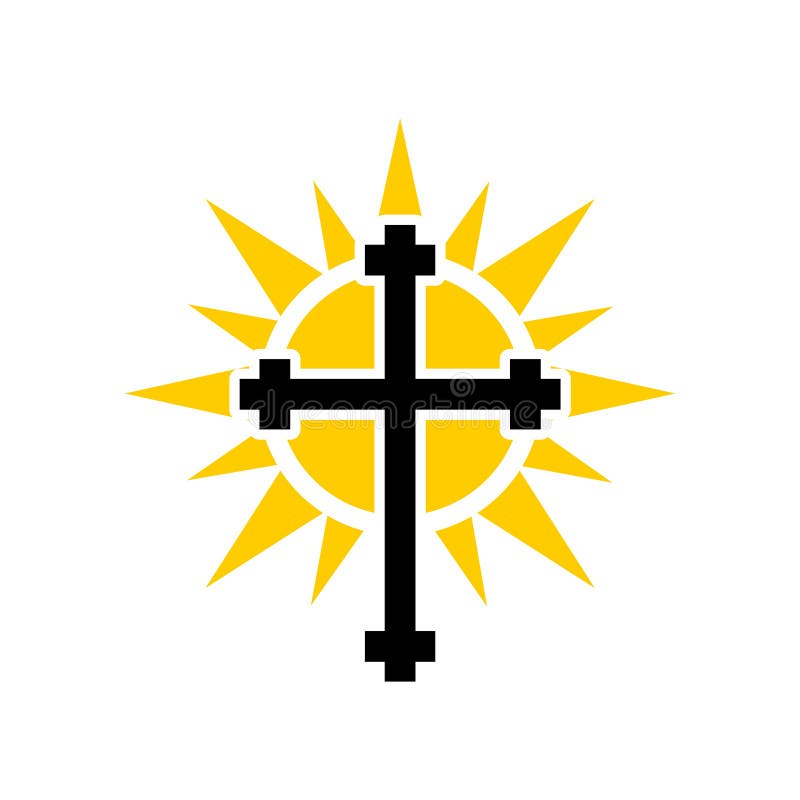 Cruz Cristiana Con Icono De Rayos Solares Aislado En Fondo Blanco