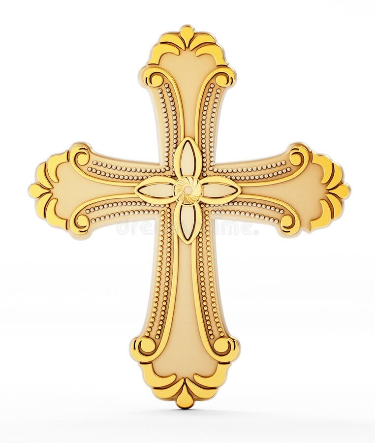 Cruz Del Oro En El Fondo Blanco Stock de ilustración - Ilustración de ...
