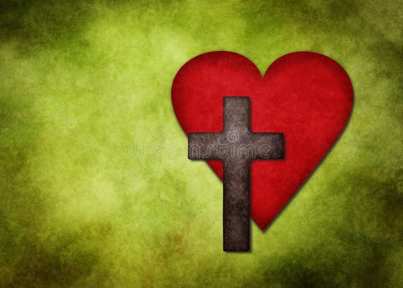 Cruz Con El Corazón En Fondo Verde Ilustración del Vector - Ilustración ...