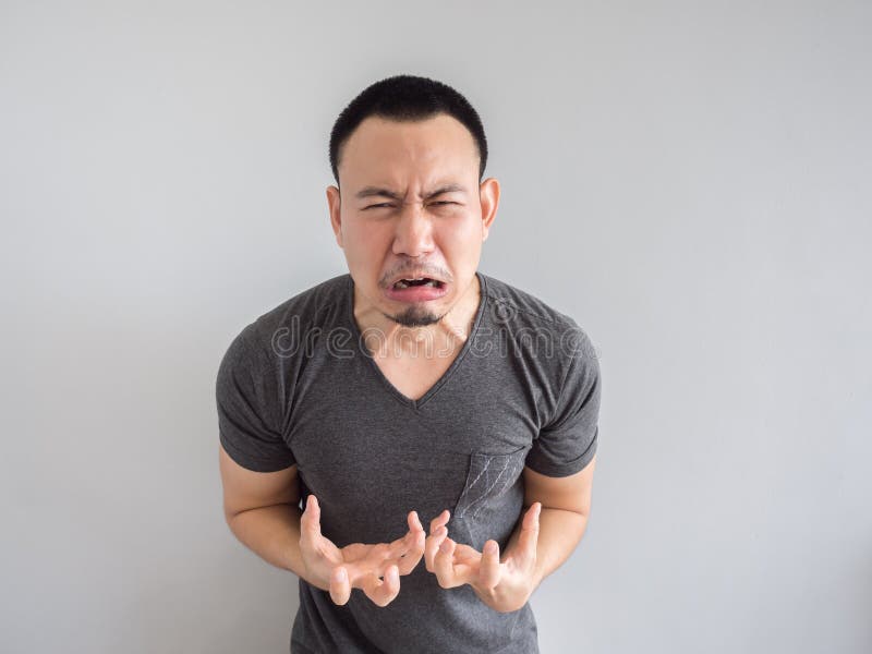Cry Asian Man in Black T-shirt. Stock Image - Image of painful, lost ...