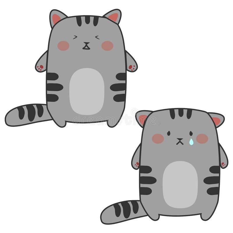 Cry Cats - Two Kawaii Stickers Stock Vector - Illustration of smile ...