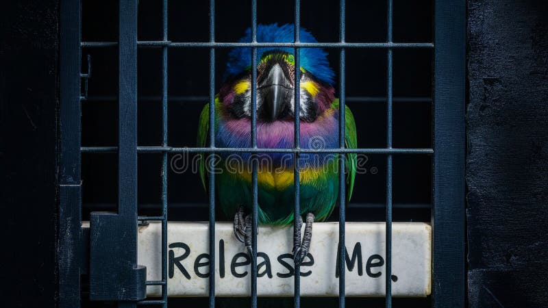 The Cry of a Jailed Bird, Longing To Be Released. Stock Illustration ...