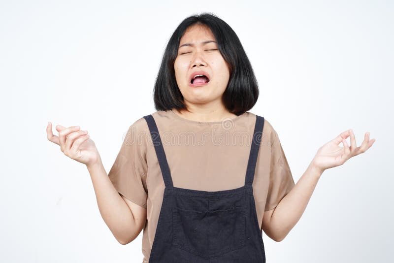 Cry and Sad Face Expression of Beautiful Asian Woman Isolated on White ...