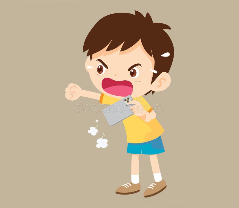 Crying Angry Kid Addicted Mobile Phone Stock Vector - Illustration of ...