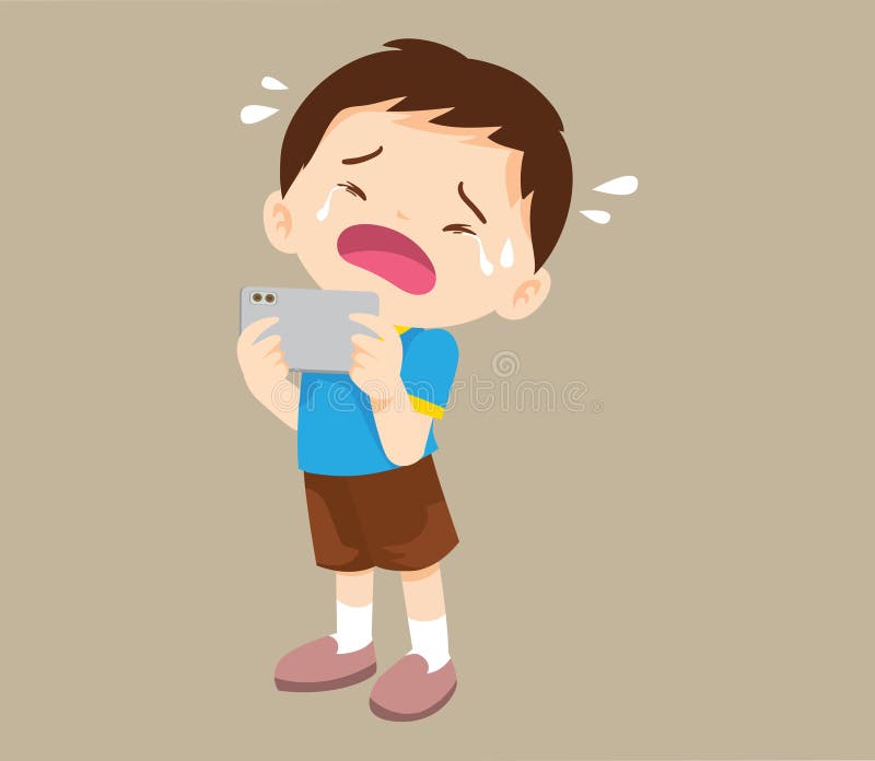 Crying Angry Kid Addicted Mobile Phone Stock Vector - Illustration of ...