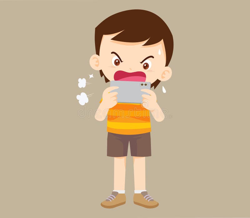Crying Angry Kid Addicted Mobile Phone Stock Vector - Illustration of ...