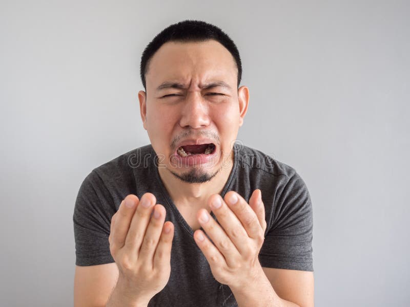 Cry Asian Man in Black T-shirt. Stock Image - Image of crying, helpless ...