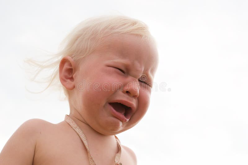 Crying Baby Carried by Mother Enjoying in Inflatable Pool Stock Photo ...