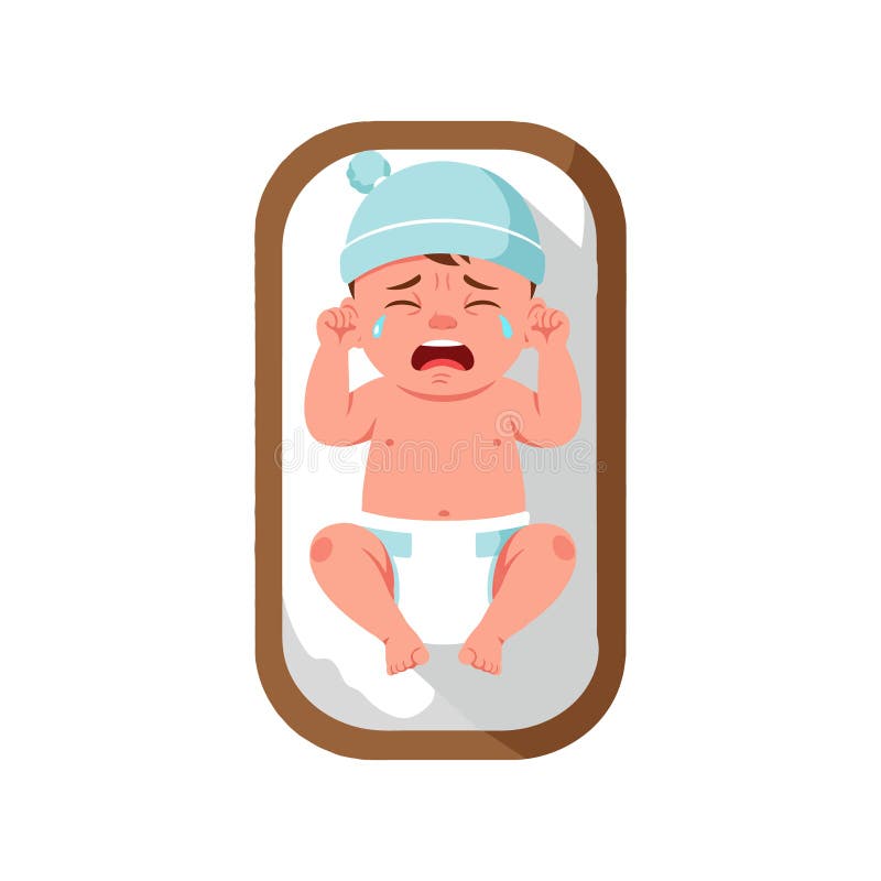 Crying Baby in Diaper Wearing a Blue Hat Flat Vector Art Stock Vector ...
