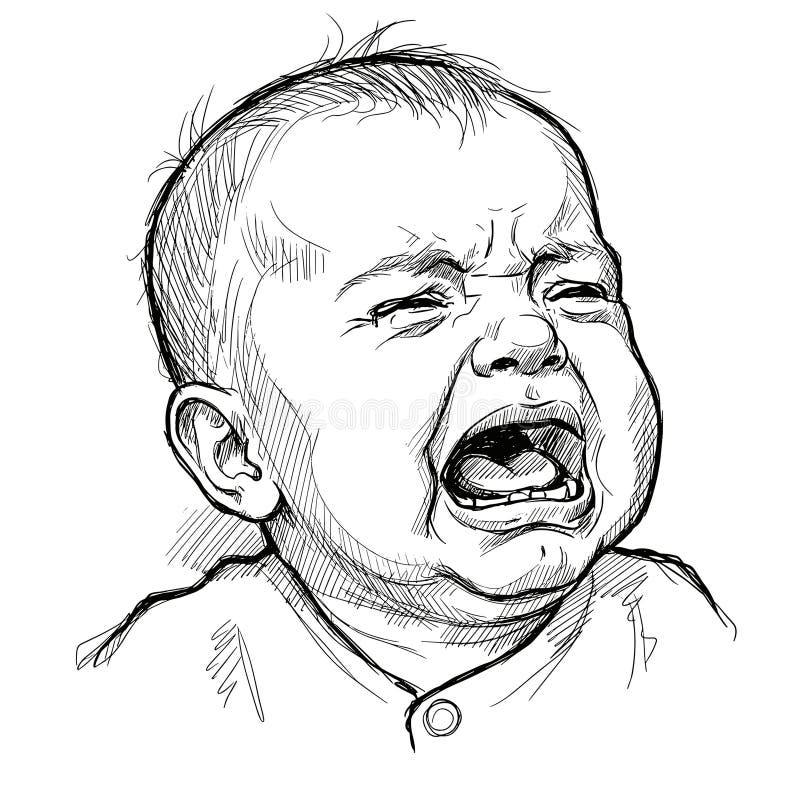 Crying Baby Expressing Distress in a Sketched Illustration Stock ...