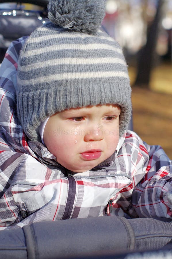 Crying Baby Outdoors in Baby Buggy Stock Photo - Image of adorable ...