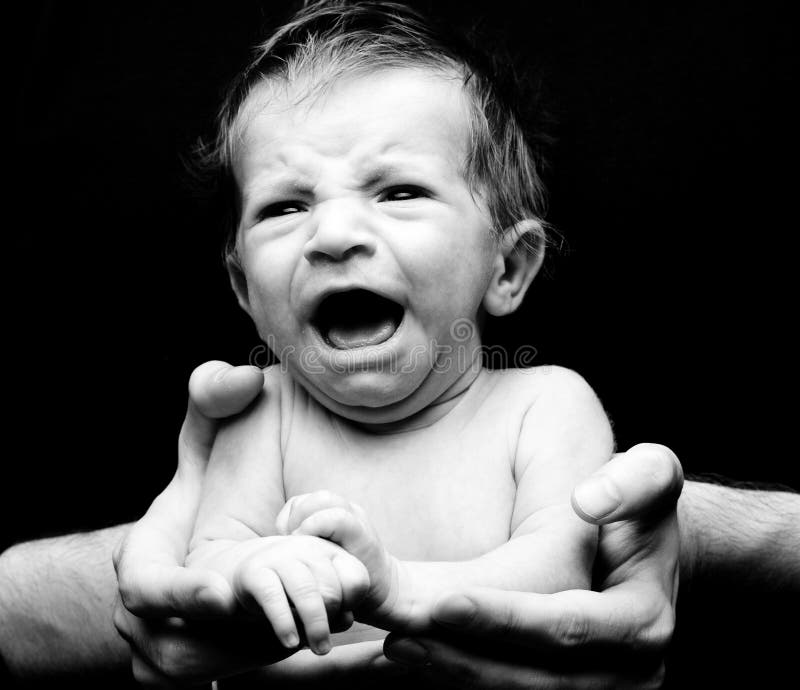 Crying baby portrait stock photo. Image of isolated, scared - 76722354