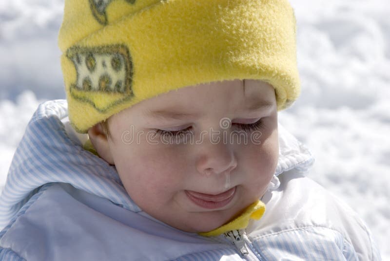 Crying baby on the snow stock image. Image of girl, emotion - 4887151