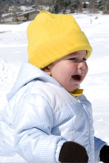 Crying baby on the snow stock image. Image of pout, girls - 4701279