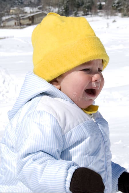 Crying baby on the snow stock image. Image of pout, girls - 4701279