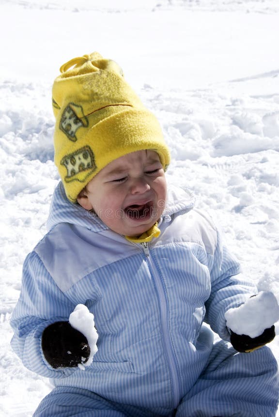 Crying baby on the snow stock image. Image of girl, emotion - 4887151