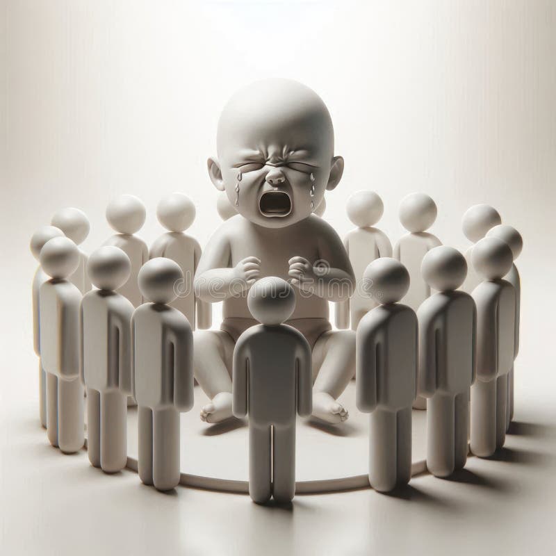 A Crying Baby is Surrounded by Society, without Support. Stock Image ...
