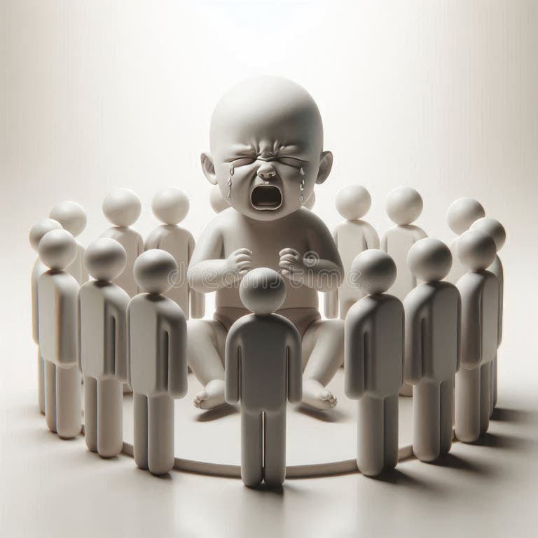 A Crying Baby is Surrounded by Society, without Support. Stock Image ...