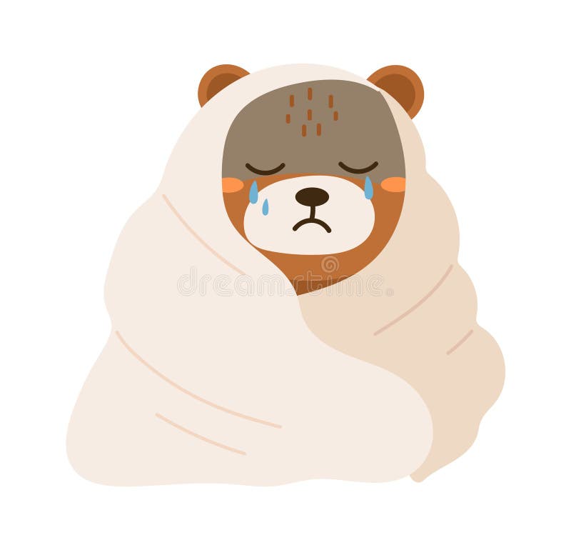 Crying Bear with Blanket stock vector. Illustration of bedroom - 277579272