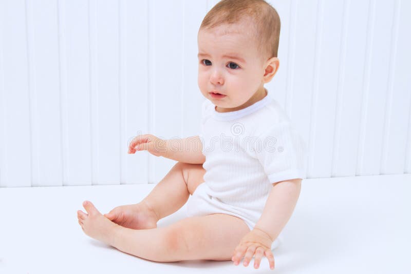 Crying Beautiful Baby on White Background Stock Photo - Image of baby ...