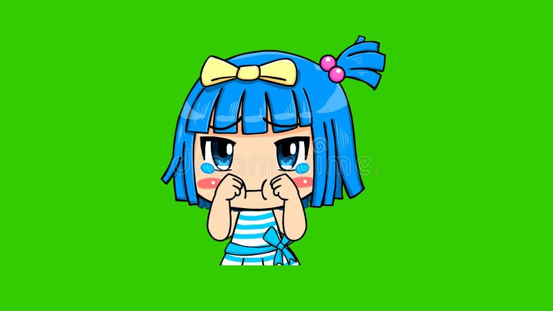 Crying Blue-Haired Girl Animation - Green Screen Stock Footage - Video ...