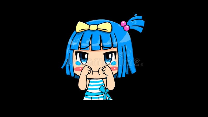 Crying Blue-Haired Girl Animation - Transparent Background Stock Video ...