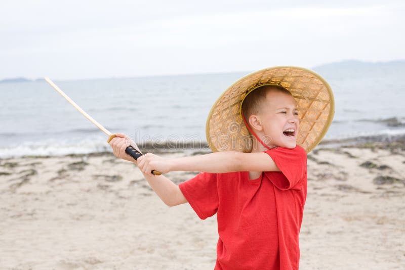 Crying Boy Plays with Samurai Sword Stock Photo - Image of knife, blade ...