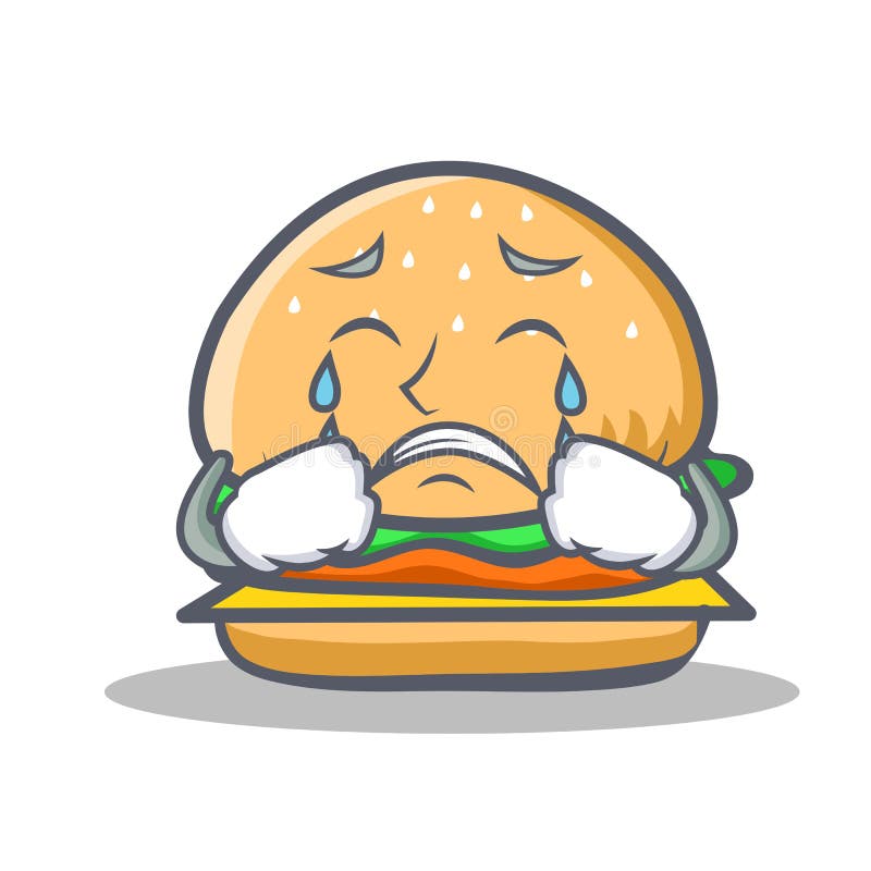 Crying Hamburger Bun Mascot Cartoon Stock Vector - Illustration of ...