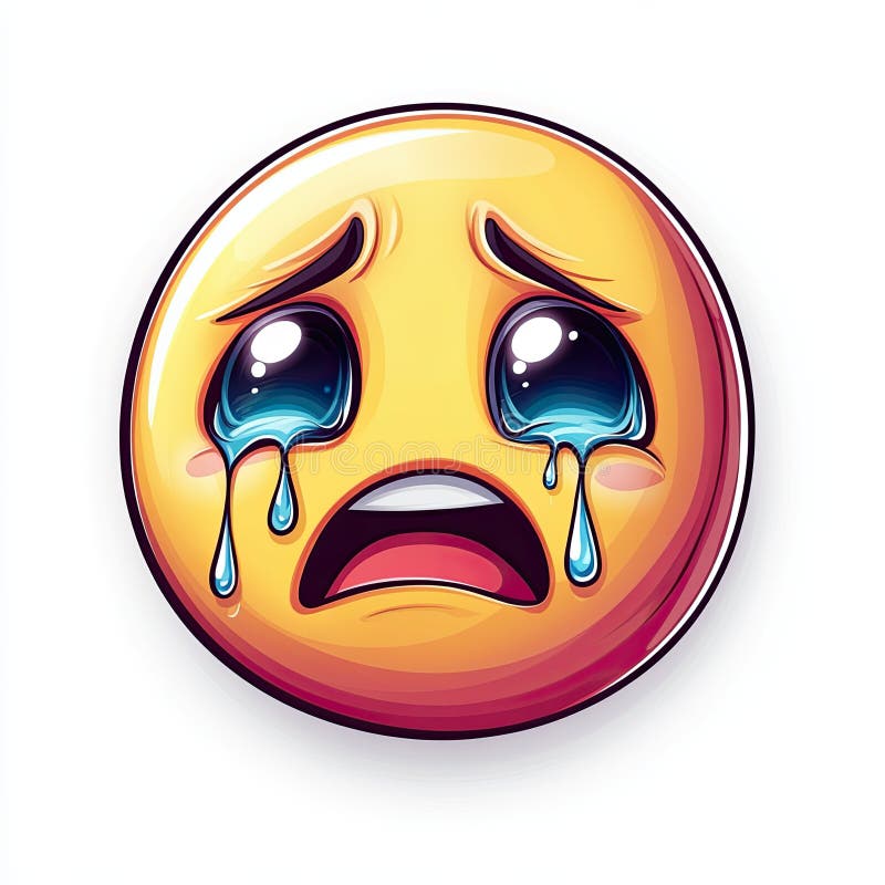 Crying Cartoon Emoji with Tears Flowing and Sad Expression Stock ...