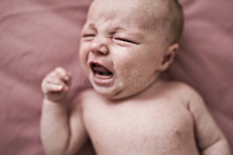 The Crying Child on a Pink Background Stock Photo - Image of face, hand ...