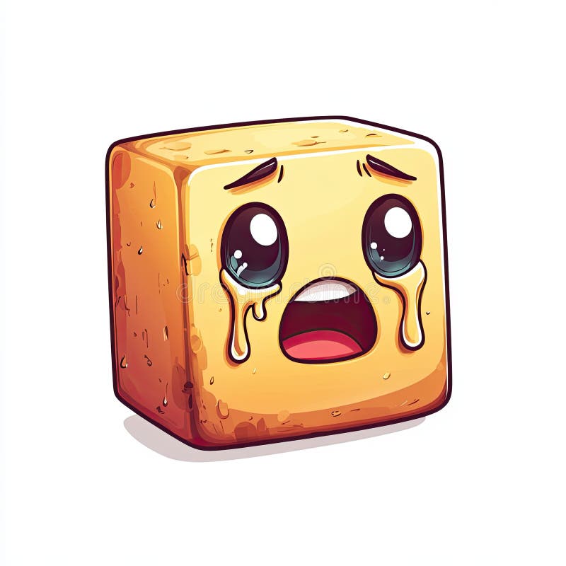 Crying Cube Character with Big Eyes and Tears, Expressing Sadness Stock ...