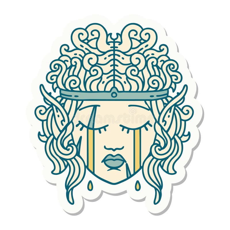 Crying Elf Barbarian Character Face Sticker Stock Vector - Illustration ...
