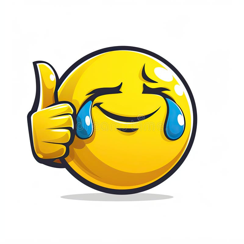 Crying Emoji with Thumbs Up Showing Mixed Emotions Stock Illustration ...
