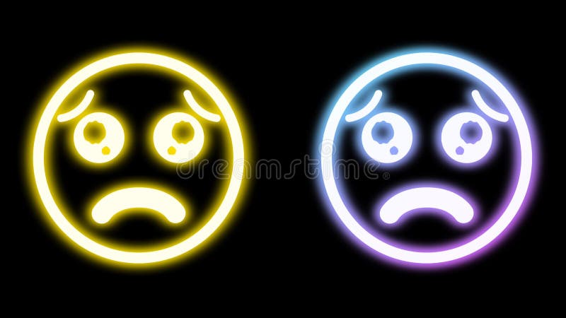 Crying Face Emoji Animation In Bright Neon Light On Black Background