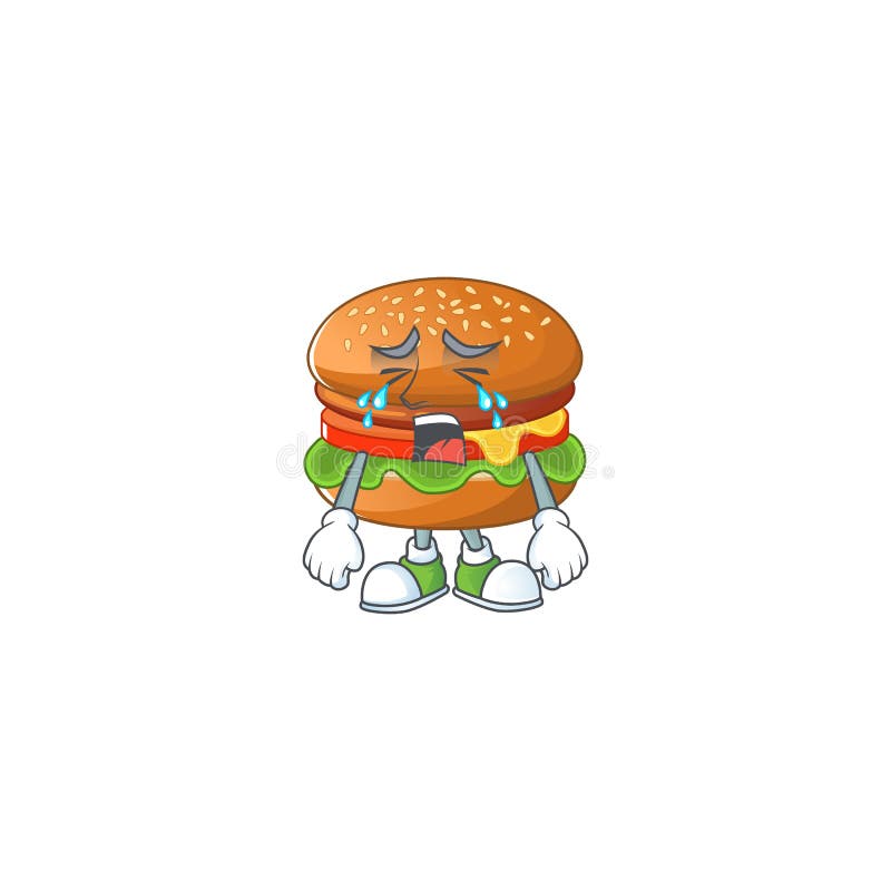 Crying Hamburger Bun Mascot Cartoon Stock Vector - Illustration of ...