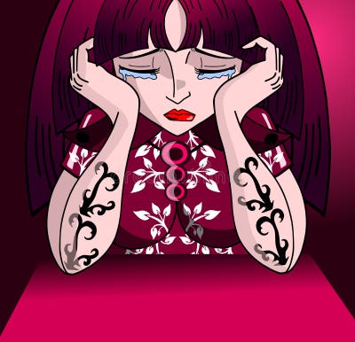 Crying Girl, Gothic Girl, Cartoon, Character, Purple. Stock ...