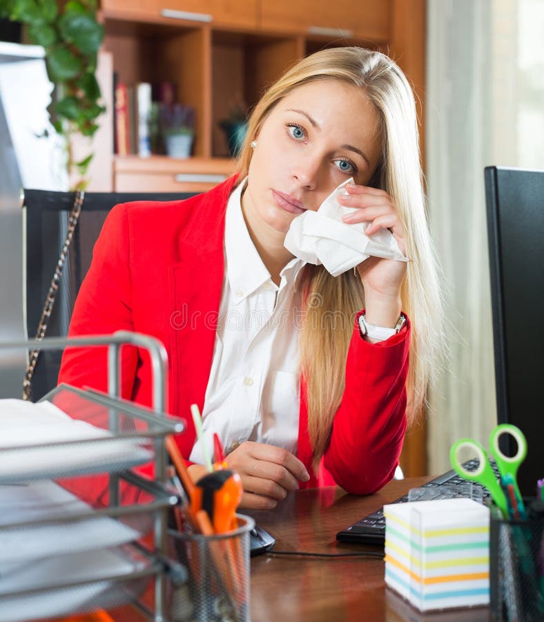 Crying girl in the office stock photo. Image of problems - 60659944