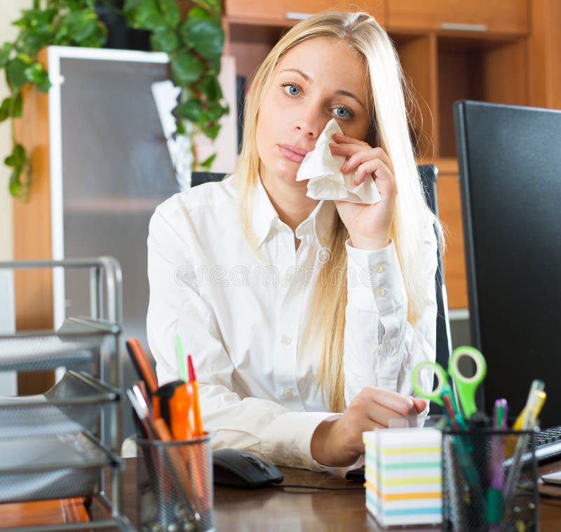 Crying girl in the office stock image. Image of european - 52554505