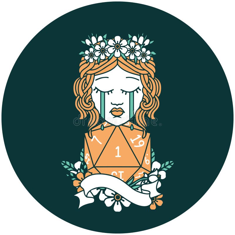 Crying Human Druid with D20 Natural One Roll Icon Stock Vector ...