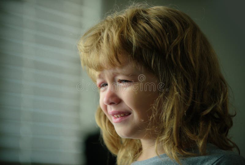 Crying Kid Boy. Sad Child with Tears at Home. Stock Image - Image of ...