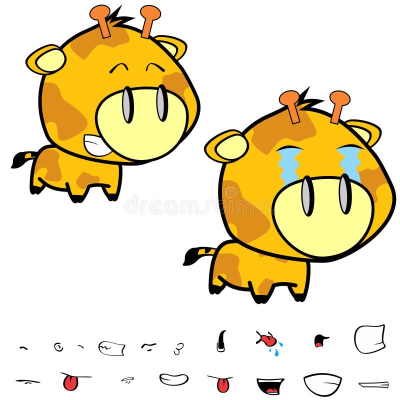 Crying Little Big Head Giraffe Expressions Set Stock Vector ...