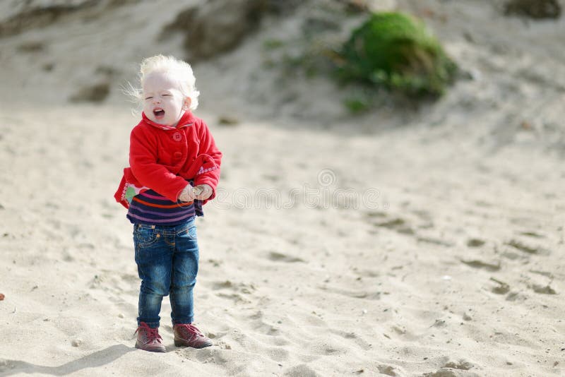 Crying Little Girl Walking by the Seashore Stock Photo - Image of baby ...